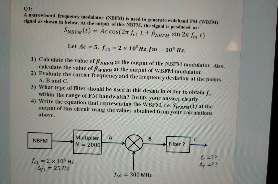 Q1: A narrowband frequency modulator (NBFM) is used | Chegg.com