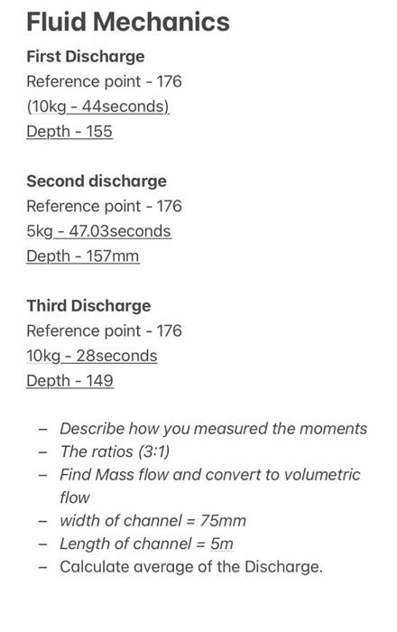 Solved Fluid Mechanics First Discharge Reference point - 176 | Chegg.com
