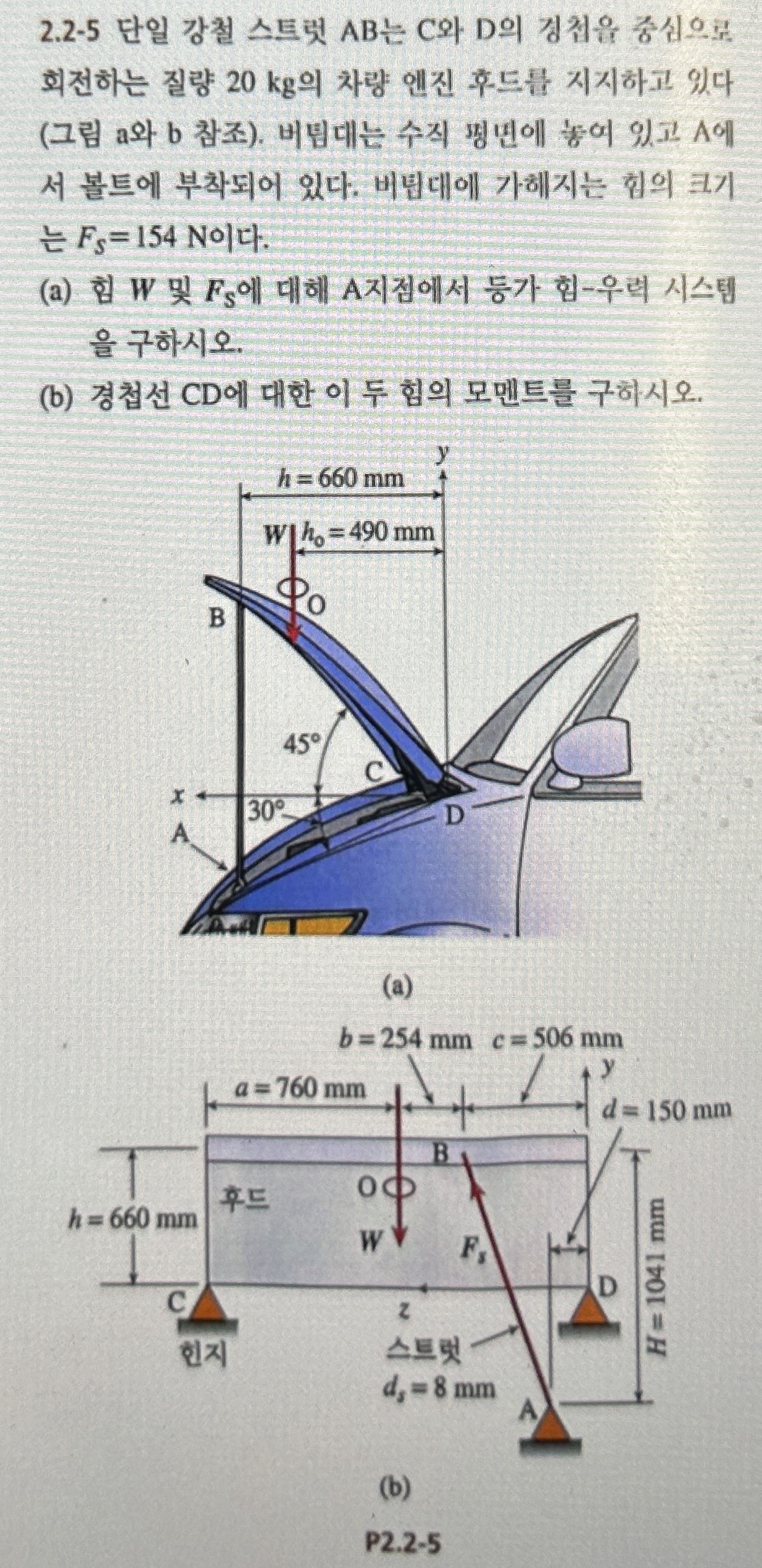 [Solved]: A 2.2-5 single steel strut AB supports a vehicle e