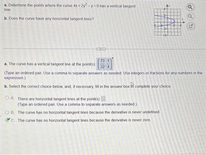 Solved a. Determine the points where the curve 4x+2y2−y=9 | Chegg.com