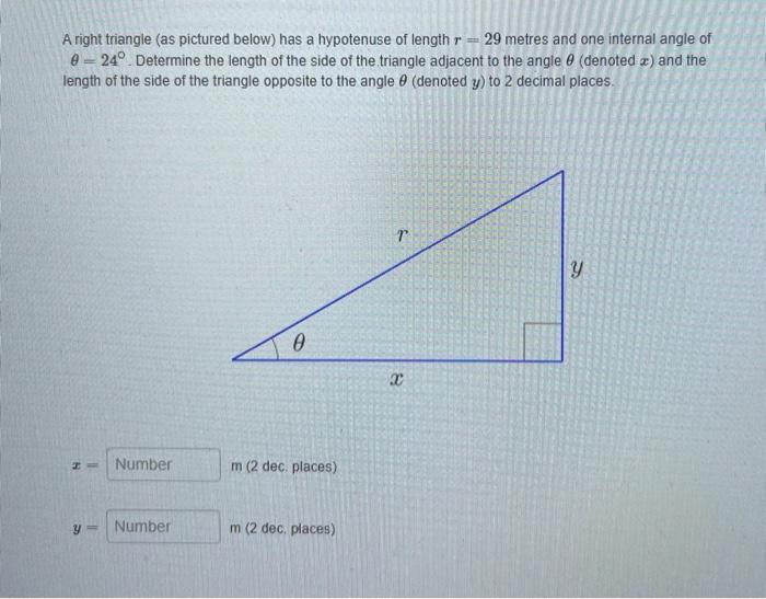 Solved A right triangle (as pictured below) has a hypotenuse | Chegg.com