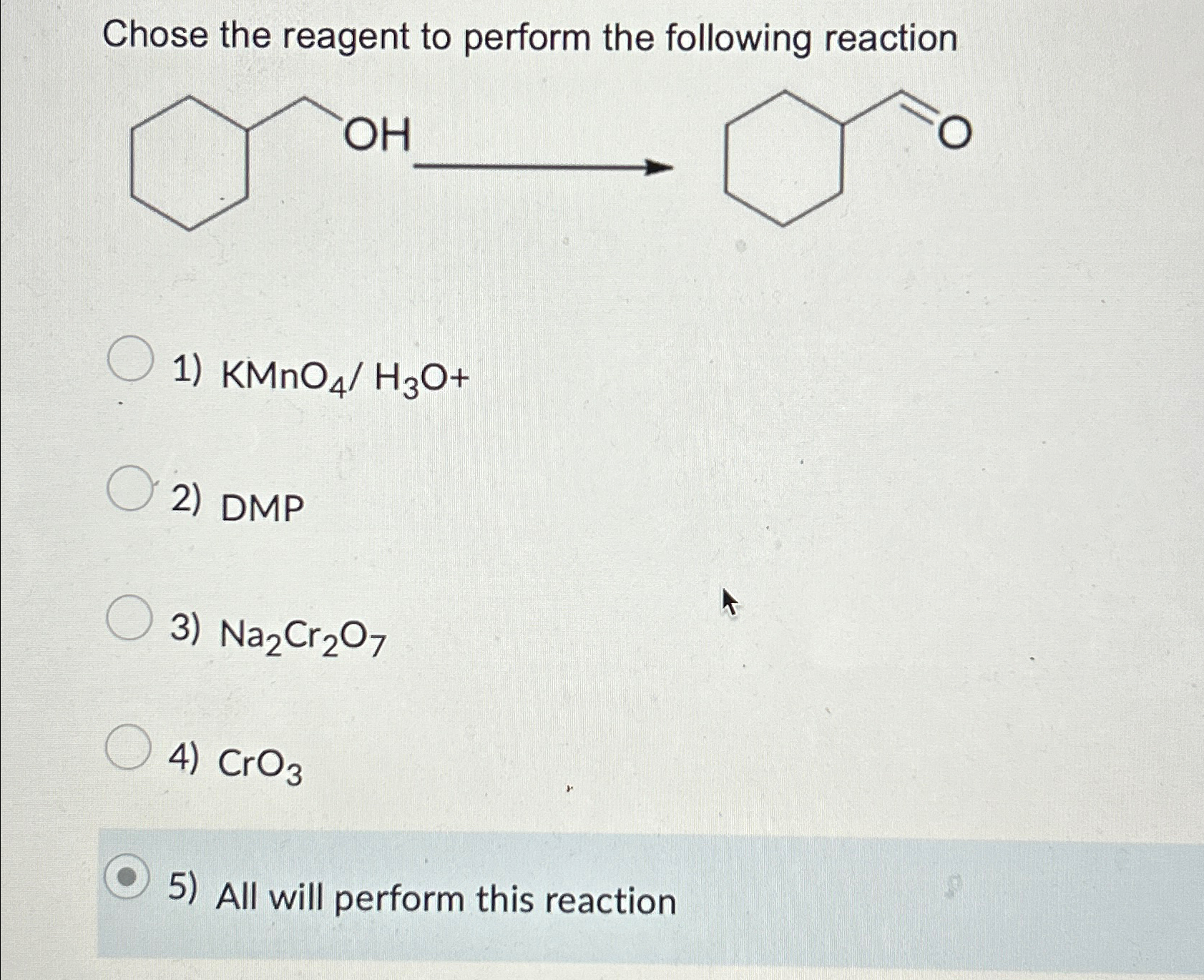 Solved Chose the reagent to perform the following | Chegg.com