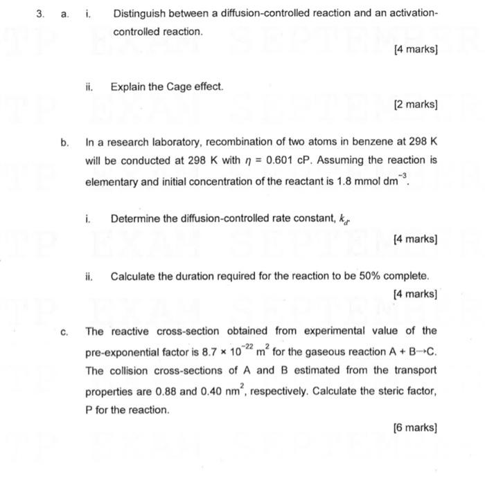 Solved 3. a. i. Distinguish between a diffusion-controlled | Chegg.com