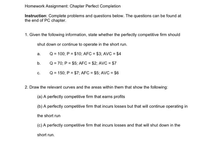 Solved Homework Assignment: Chapter Perfect Completion | Chegg.com