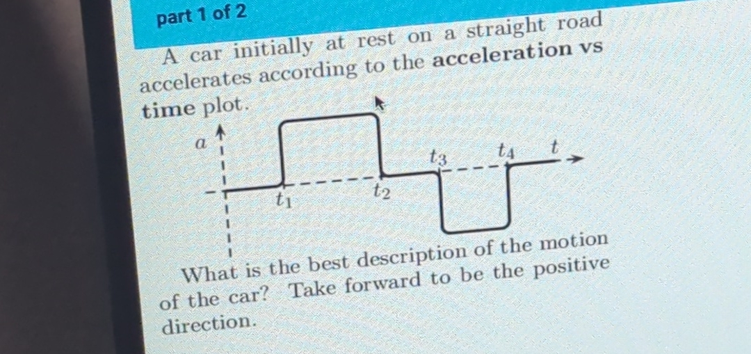 Solved part 1 ﻿of 2A car initially at rest on a straight | Chegg.com