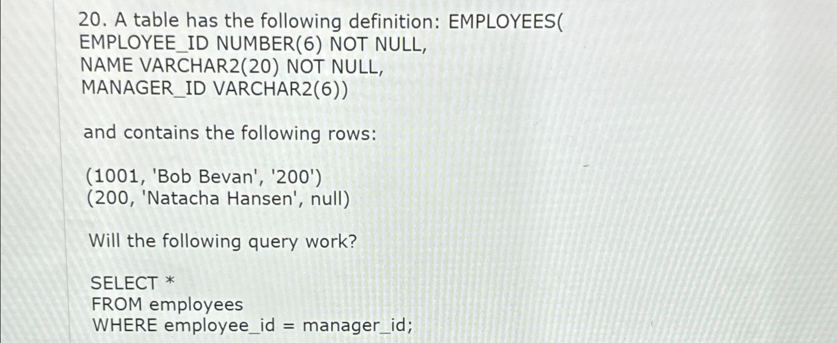 Solved A table has the following definition: | Chegg.com