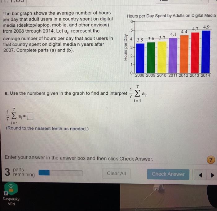 Solved The bar graph shows the average number of hours per | Chegg.com