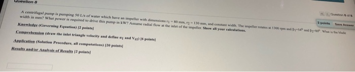 Solved Question A centrifugalpumpis pumping SOL of water | Chegg.com