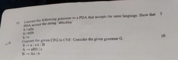 Solved 2. a) Consider the grammar below, with terminals | Chegg.com