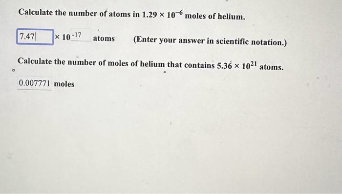 Solved Calculate the number of atoms in 1.29×10−6 moles of | Chegg.com