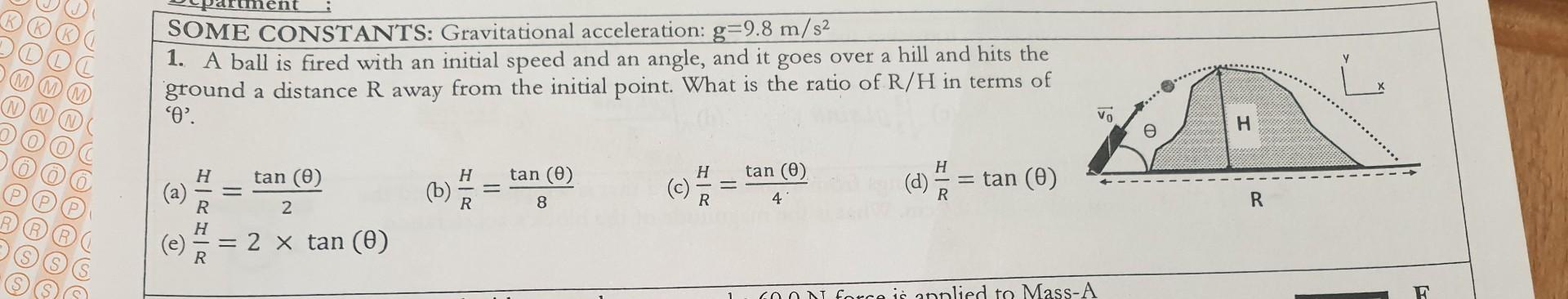 Solved SOME CONSTANTS: Gravitational acceleration: g=9.8 | Chegg.com