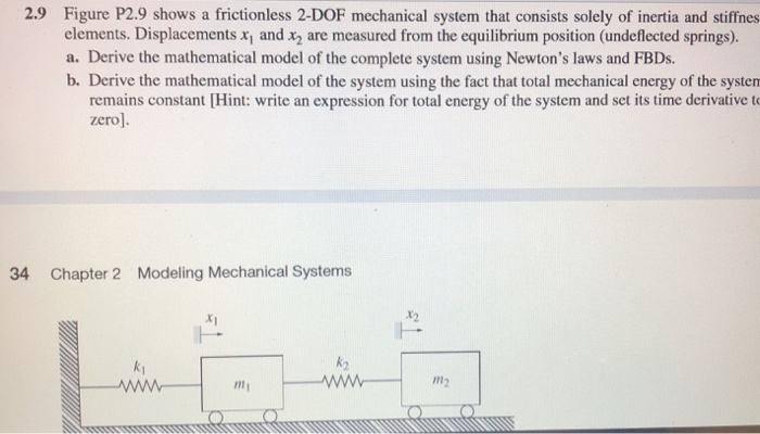 Solved 2.9 Figure P2.9 shows a frictionless 2-DOF mechanical | Chegg.com