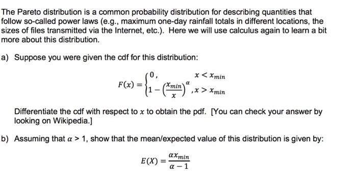 Solved The Pareto distribution is a common probability | Chegg.com