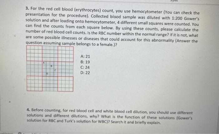 Solved 3. For the red cell blood (erythrocytes) count, you | Chegg.com