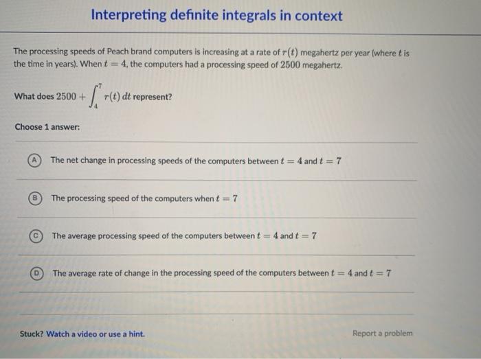 Solved Interpreting definite integrals in context The | Chegg.com