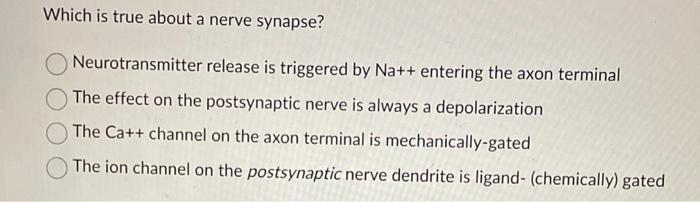 Solved Which is true about a nerve synapse? Neurotransmitter | Chegg.com