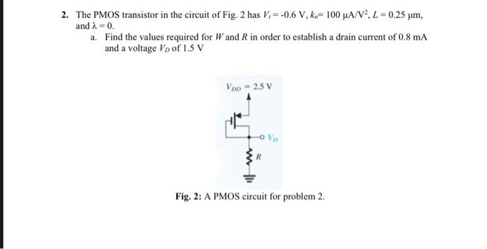 Solved 2. The PMOS transistor in the circuit of Fig. 2 has | Chegg.com