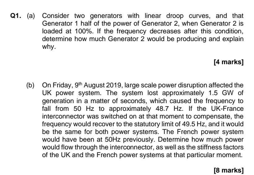 Solved Q1. (a) Consider two generators with linear droop | Chegg.com