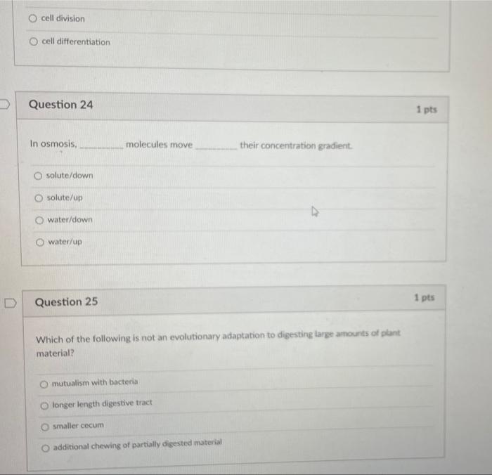 Solved cell division cell differentiation Question 24 1 pts | Chegg.com