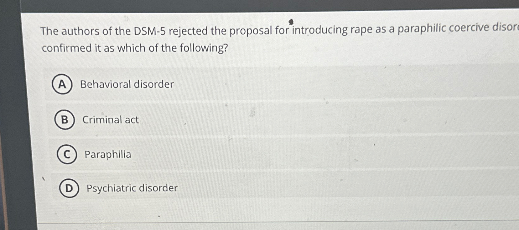 Solved The authors of the DSM-5 ﻿rejected the proposal for | Chegg.com