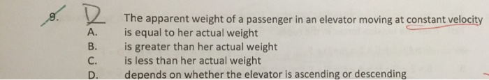 Solved B. The apparent weight of a passenger in an elevator | Chegg.com