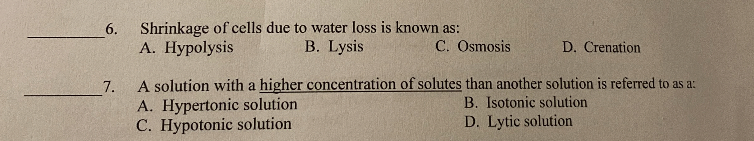 Solved Shrinkage of cells due to water loss is known as:A. | Chegg.com