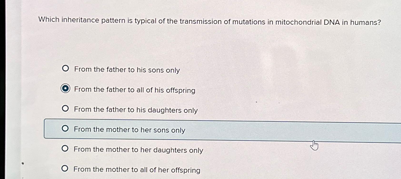 Solved Which inheritance pattern is typical of the | Chegg.com