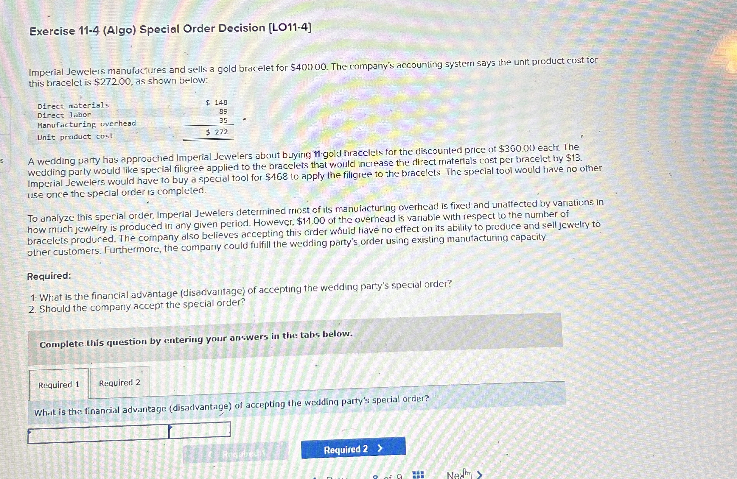 Solved Exercise 11-4 (Algo) ﻿Special Order Decision | Chegg.com