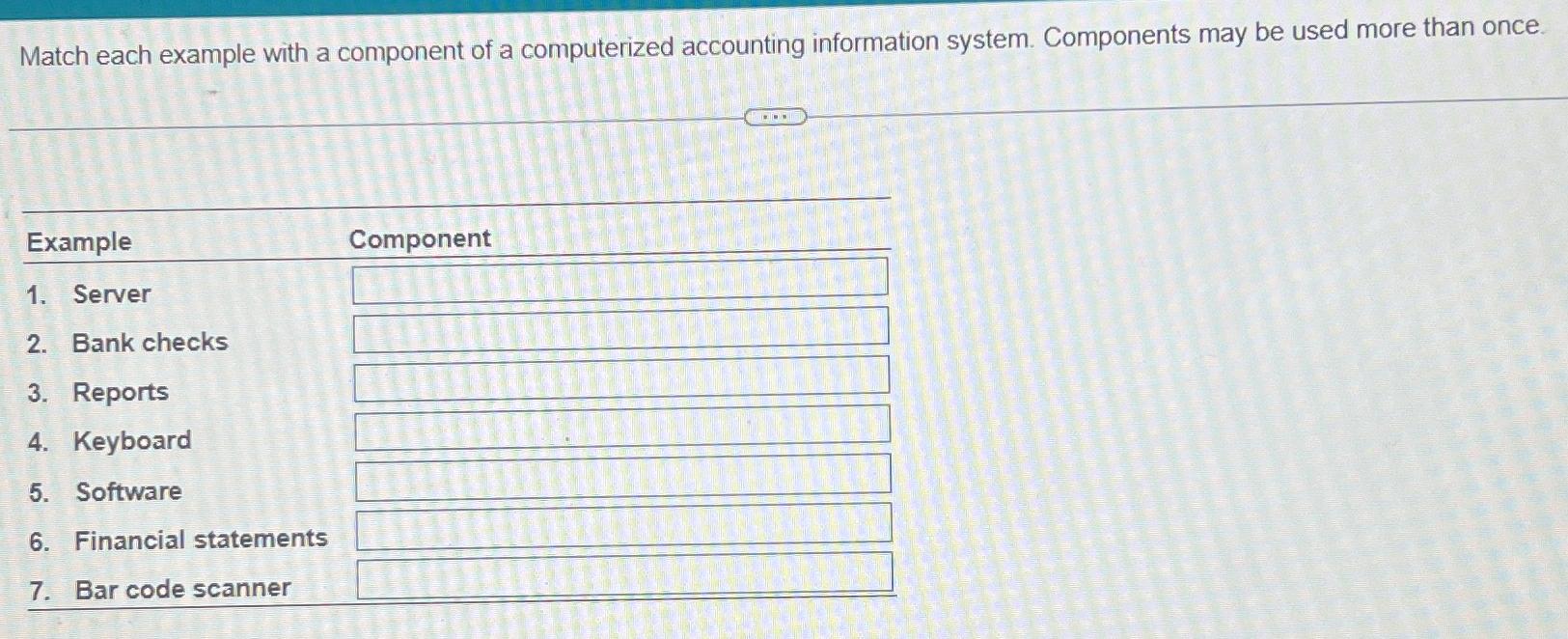 Match each example with a component of a computerized | Chegg.com