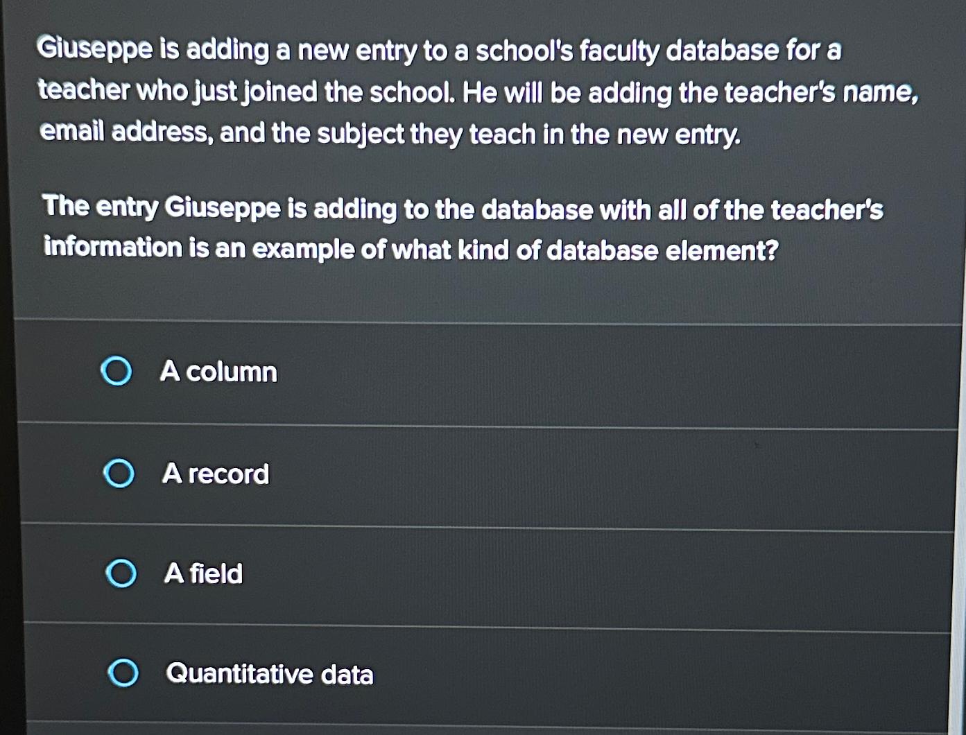 Solved Giuseppe is adding a new entry to a school's faculty | Chegg.com