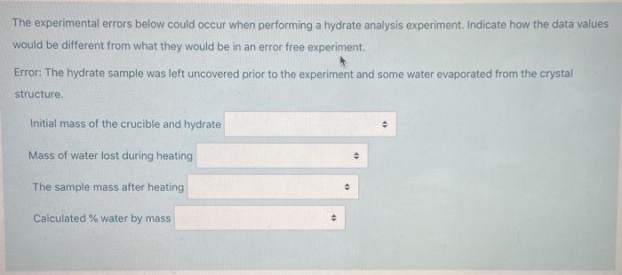 Solved The experimental errors below could occur when | Chegg.com