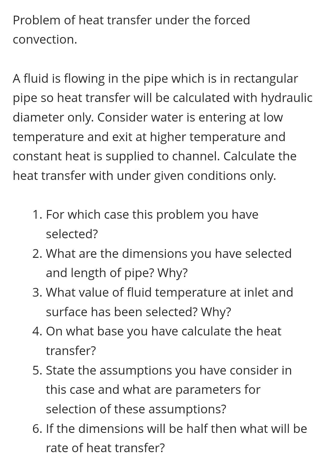Solved Problem of heat transfer under the forced convection. | Chegg.com