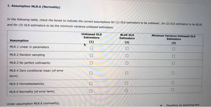 1. Assumption MLR.6 (Normality) In the following | Chegg.com