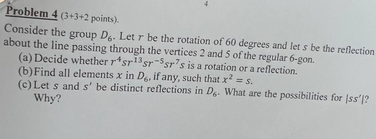 Solved Problem points).Consider the group D6. ﻿Let r ﻿be | Chegg.com