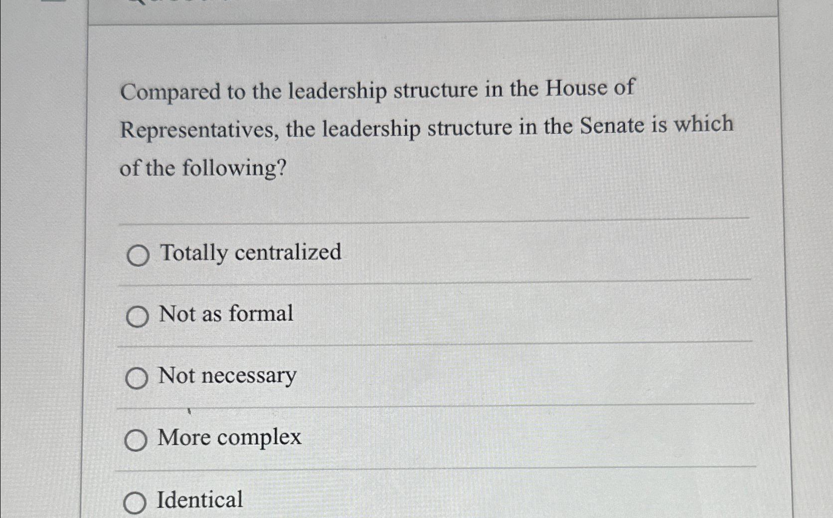 Solved Compared to the leadership structure in the House of | Chegg.com