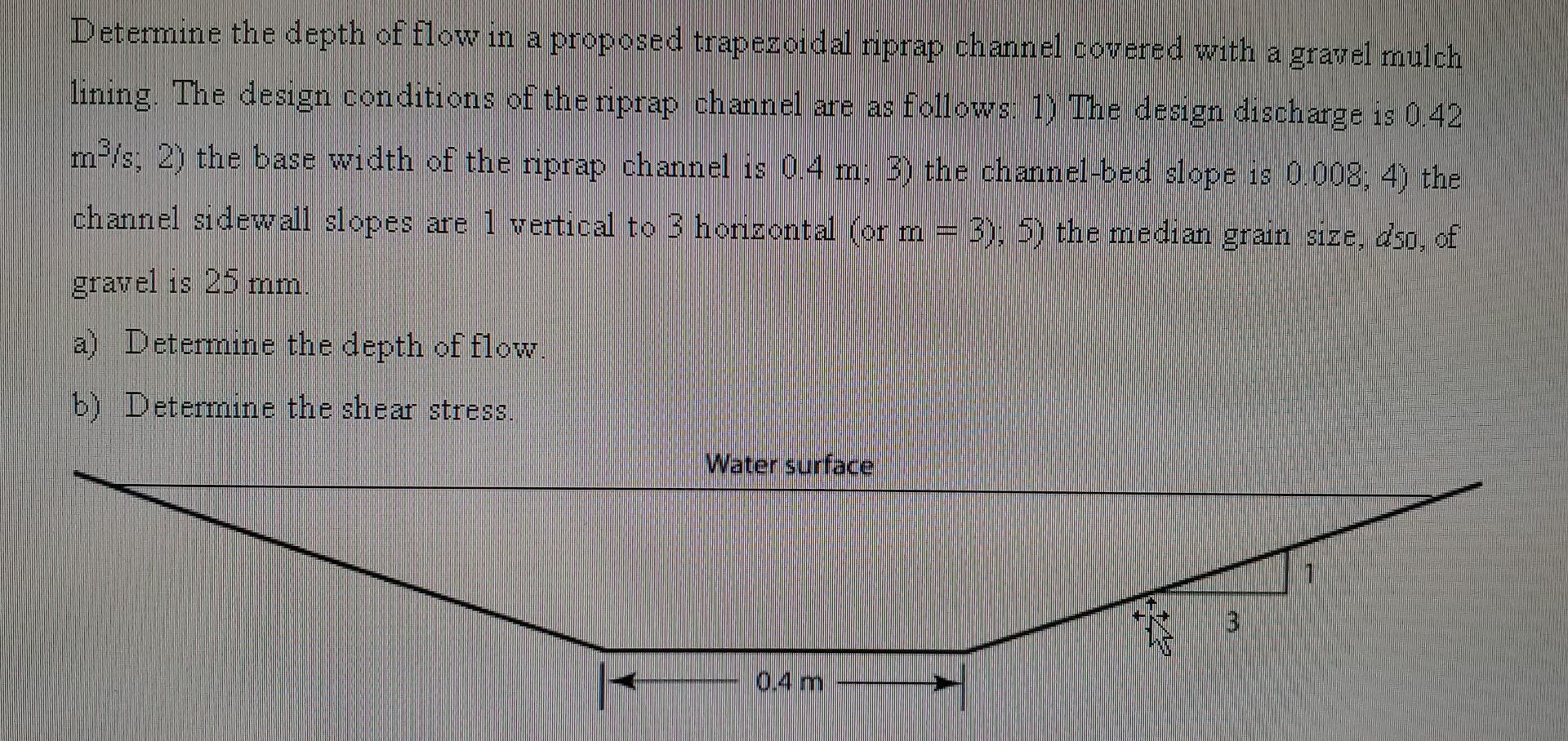 Solved Determine the depth of flow in a proposed trapezoidal | Chegg.com