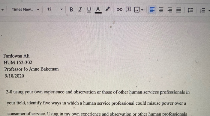 Solved Times New... - 12 v BIU A G 15 E Fardowsa Ali HUM | Chegg.com