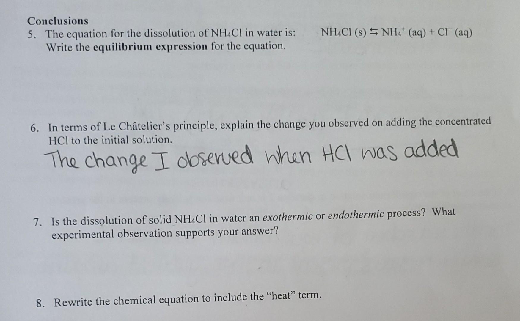 Solved Conclusions 5. The equation for the dissolution of | Chegg.com