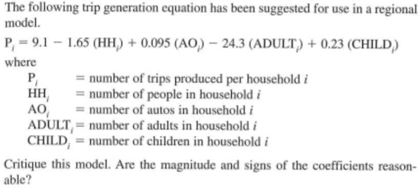 Solved The following trip generation equation has been | Chegg.com
