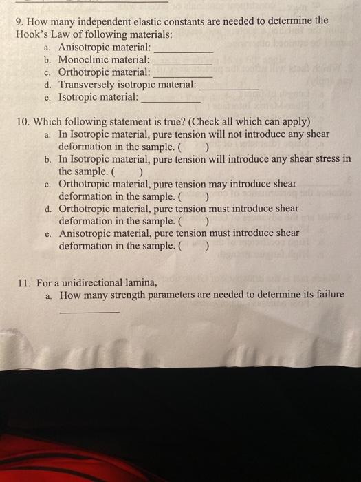 Solved 9. How many independent elastic constants are needed | Chegg.com