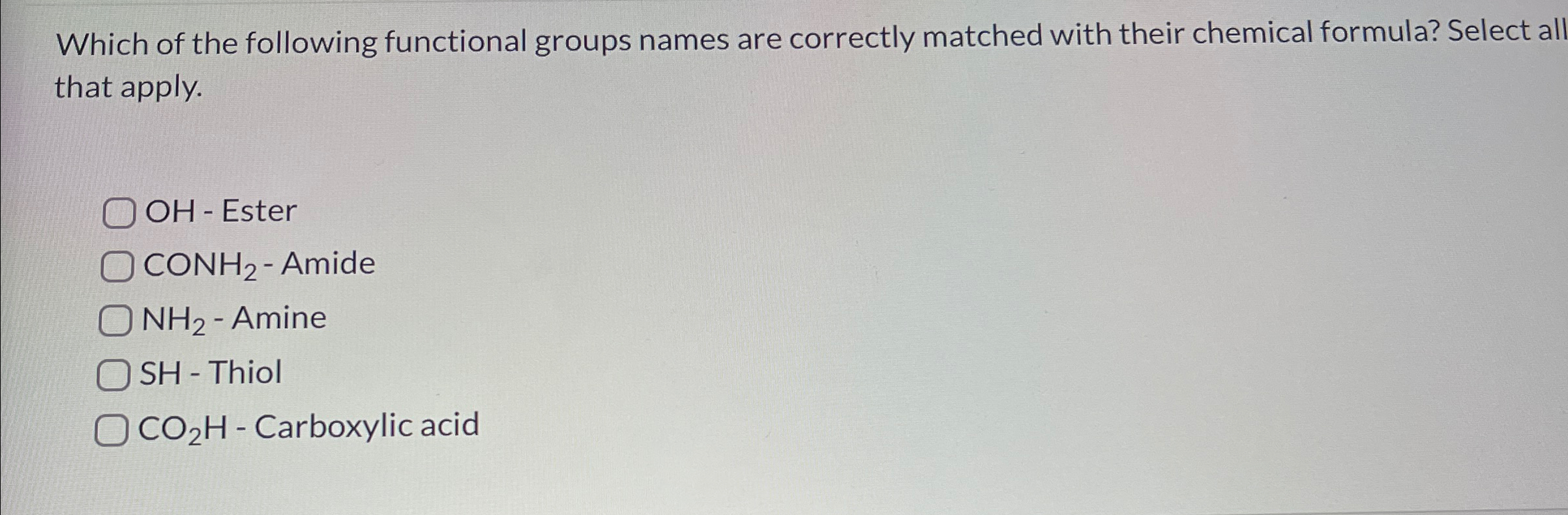Solved Which of the following functional groups names are | Chegg.com