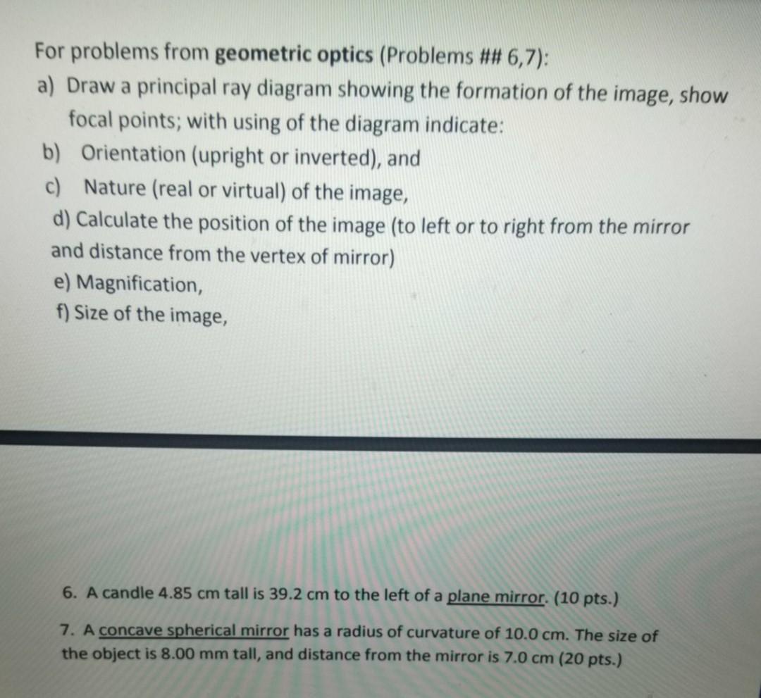 Solved For problems from geometric optics (Problems ## 6,7): | Chegg.com