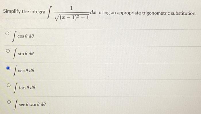 Solved Simplify the integral ∫(x−1)2−11dx using an | Chegg.com