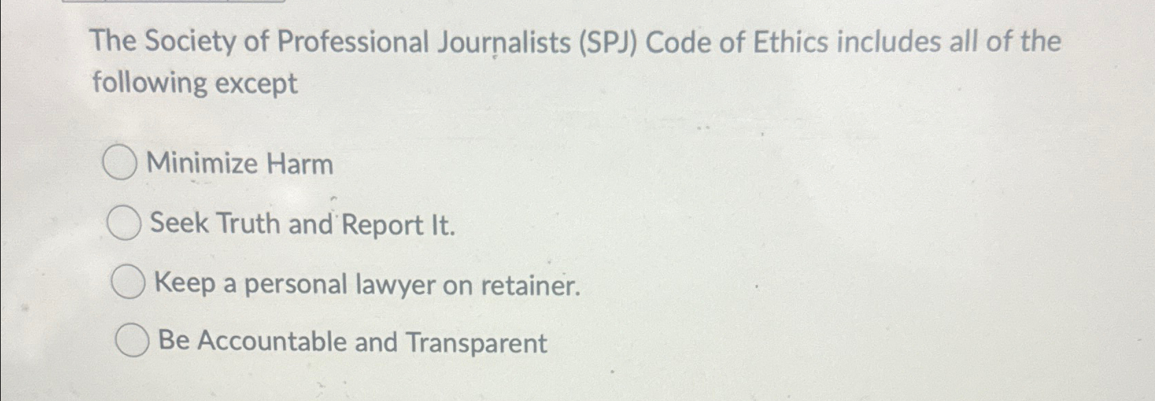 Solved The Society of Professional Journalists (SPJ) ﻿Code | Chegg.com