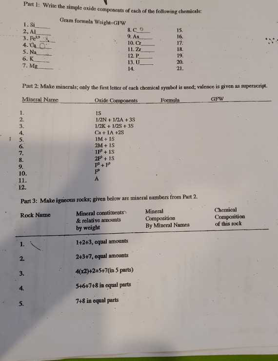 Solved Part 1: Write the simple oxide components of each of | Chegg.com