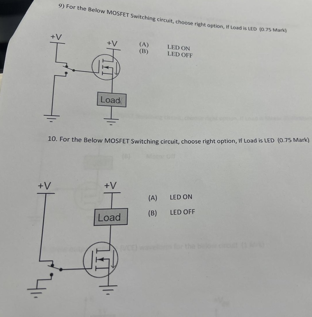 Solved 9)For the Below MOSFET Switching circuit, choose | Chegg.com