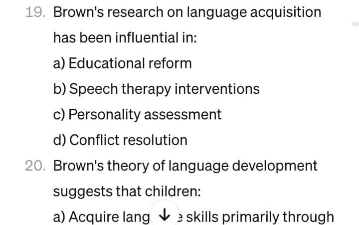 Solved Brown's research on language acquisition has been | Chegg.com