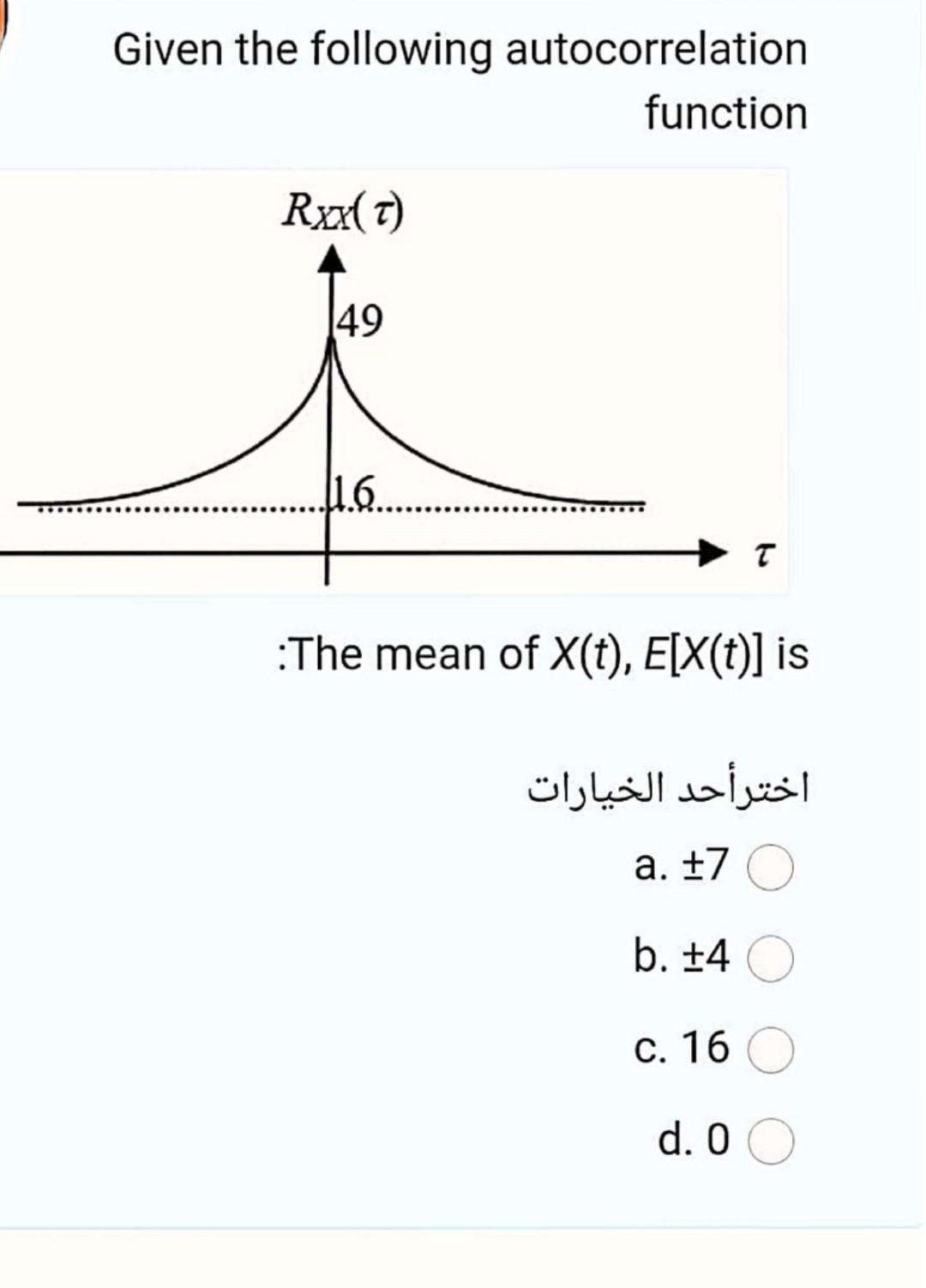Solved Given the following autocorrelation function :The | Chegg.com
