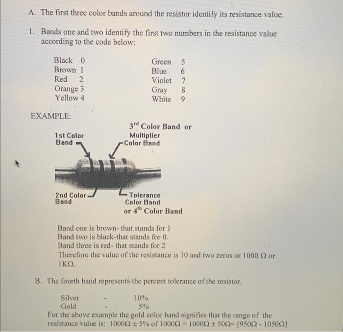 Solved A. The first three color bands around the resistor | Chegg.com