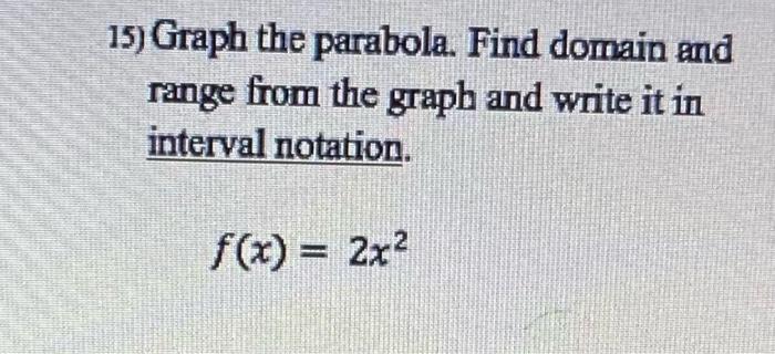 Solved 15) Graph the parabola. Find domain and range from | Chegg.com